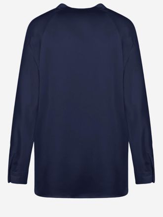Vince Womens Silk Shirt V-Neck Navy Sweater