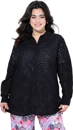 Angel Of Style Damen große Größen Übergrößen Plus Size Bluse, A-Linie, Lochstickerei, Langarm schwarz 50 838537100-50