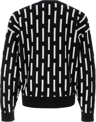 Versace Mens Embroidered Wool Cardigan Blackwhite Exterior: Virgin Maglie Sweater
