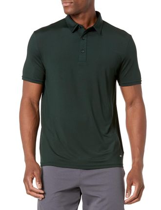 Amazon Essentials Tech-Stretch-Poloshirt f&uuml;r Herren, schmale Passform, Dunkelgr&uuml;n, Gr&ouml;&szlig;e L
