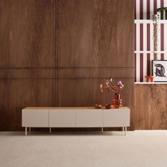 Sweeek Meuble TV m&eacute;tal et d&eacute;cor bois 4 portes 180cm beige et naturel - Ashton