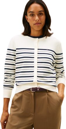Tommy Hilfiger Damen CO Jersey FINE GG C-NK LS Cardi WW0WW42370 Cardigan Sweater, Schwarz (Calico/Dark Night Navy Multi STP), XXS, Schwarz (Calico/Dark Night Navy Mu