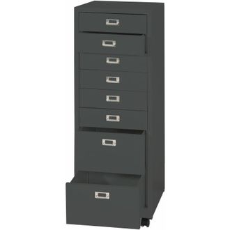 Hhg Neuwertig] Rollcontainer HHG 473, Schubladenschrank Stahlschrank Aktenschrank, Metall 115x40x41cm 8 Schubladen dunkelgrau