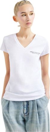 A|X Armani Exchange Womens Milano/New York Logo Slim Fit V-Neck Tee T-Shirt, Optic White, Klein