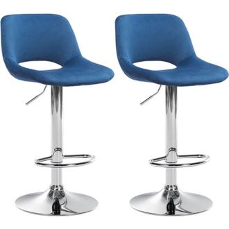 Clp Lot de 2 tabourets de bar Camden velours Bleu Métal chromé