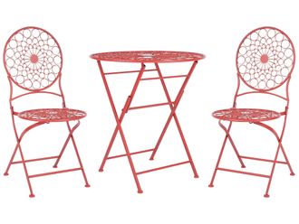Beliani Garten Bistro Set Tisch mit 2 Stühlen zusammenklappbar Metall Provence Stil Rot Scario