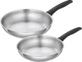 Kuhn Rikon CLASSIC Bratpfannen Set unbeschichtet &Oslash; 24 + 28 cm, f&uuml;r Induktion geeignet, Pfanne aus Edelstahl, f&uuml;r scharfes Braten