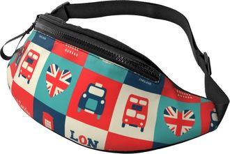 Generic Lauftasche Atmungsaktiv H&uuml;fttaschen Karikatur London Britische Flagge Verstellbarer Brusttasche F&uuml;r Outdoor Fahrrad Laufen 14X35Cm