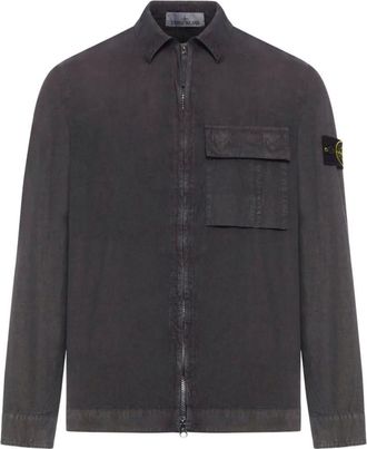 Stone Island Homme, Chemises, Gris, Taille: 2XL Garment-Dyed Zip Shirt