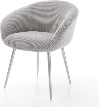 DELIFE Esszimmerstuhl Vinka-Flex mit Armlehnen Cord Silbergrau 4-Fuß konisch Edelstahl Taschenfederkern, Esszimmerstühle