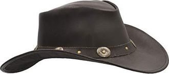 Walker and Hawkes Chapeau de Cowboy - &agrave; Conchos - Cuir de Vachette - Outback - Marron fonc&eacute; - Medium (58cm)