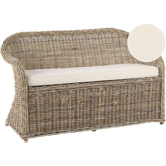 Beliani Gartenbank mit Auflage SUSUA 141 cm Rattan Naturfarben