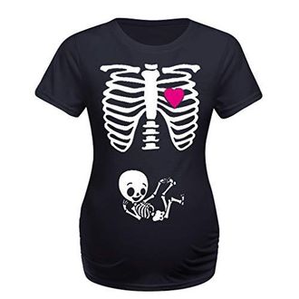 Generic Hauts T-shirt de maternité imprimé squelette vêtements décontractés femmes enceintes court chemisier de maternité ensemble haut de maternité, Noir, XX