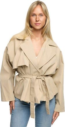 Worldclassca Trenchcoat Worldclassca TRENCHCOAT Crop Mantel Oversize mit G&uuml;rtel Reverskragen