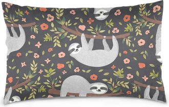 Linomo Kissenbezug 50x75 cm, Lustig Faultier Blume Blätter Dekorative Kissenbezug Kissenhülle für Couch Sofa Bett Hause