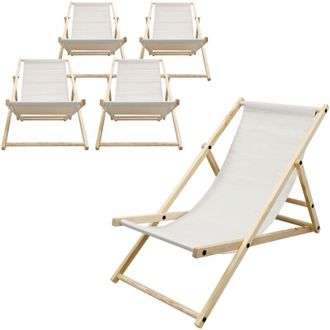 ECD Germany ECD Germany 5er Set Liegestuhl klappbar, Beige, aus Holz, verstellbare R&uuml;ckenlehne, 3 Positionen, bis 120kg, Sonnenliege Gartenliege Strandliege