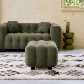 Sweeek Sweeek - Pouf, module pour canap&eacute;, repose-pieds pour canap&eacute; 2 places en bouclette textur&eacute;e kaki l 69 x p 59 x h 48cm - Leon