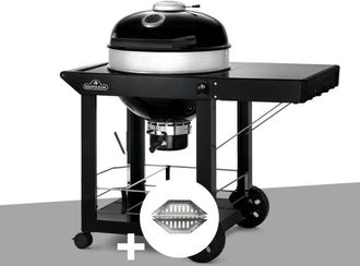 Napoleon Barbecue &agrave; charbon Kettle Pro 57 cm sur chariot - Couvercle avec charni&egrave;re - Grille Wave en fonte &eacute;maill&eacute;e - Pour 12 personnes