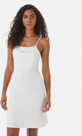 Tommy Jeans Kleid f&uuml;r den Alltag Linear DW0DW22338 Wei&szlig; Slim Fit