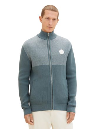Tom Tailor Herren Strickjacke mit Stehkragen, dusty dark teal, S
