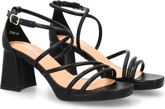 Shoes & Blues Sandales à talons avec design à fines lanières et talon fermé. Confortables avec plateforme, idéales pour les occasions spéciales., Noir, 38 EU