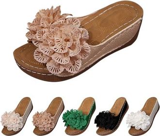 Generic Sandales compens&eacute;es &agrave; plateforme pour femme - Bout ouvert - R&eacute;tro - Antid&eacute;rapantes - Confortables - Sandales d&eacute;t&eacute; plates respirantes et confortables -