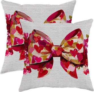 Generic Schleife Romantisch Verspielt Herzen Blumen Rot Kissenbezug Mit Rei&szlig;verschluss Kissenh&uuml;lle Luxuri&ouml;se Sofakissenbezug F&uuml;r Hotel Bett Schlafzimmer 45X45