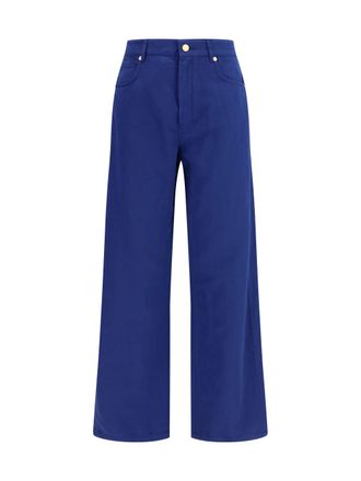 Max Mara Womens Cotton-Linen Pants Bluette Blend Trousers