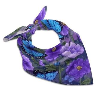 Generic Écharpe carrée en soie légère avec papillon bleu et fleurs violettes pour cheveux, foulard respirant, cadeau pour homme et femme, multicolore, 60x60cm