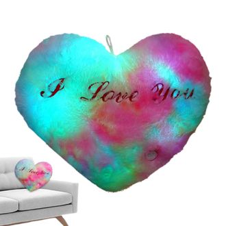 Generico Beleuchtetes Kissen - Pl&uuml;schkissen in Herzform zum Valentinstag, 35,6 cm, romantisches weiches Kissen, dekoratives LED-Licht, komfortables Design und 