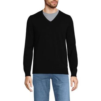 Lands End V-Pullover aus Baumwoll-Feinstrick, Herren, Gr&ouml;&szlig;e:52-54 regular, Schwarz, Baumwolle, by Lands End