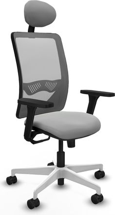 Piqueras y Crespo Schreibtischstuhl aus grauem Netzgewebe mit 3D-Armen, h&ouml;henverstellbarer Lendenwirbelst&uuml;tze und festem Kopfteil. Ausgestattet mit 3 Positionen und Sch