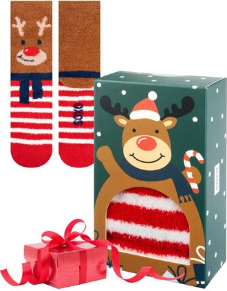 Soxo Chenille Weihnachten Socken Damen Lustige Geschenke F&uuml;r Frauen Bunte Weihnachtssocken 35-40 Rentier