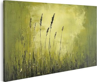 Islandburner Bild auf Leinwand Grüne Wiese mit dunklen Gräsern für Wohnzimmer Naturliebhaber Massagestudio Bilder Wandbilder Poster
