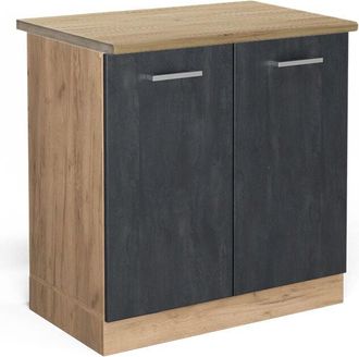 Vicco Meuble bas sous-&eacute;vier R-Line, B&eacute;ton noir, 80 cm pt Ch&ecirc;ne