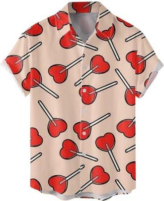 Generic Chemises boutonn&eacute;es d&eacute;contract&eacute;es &agrave; revers imprim&eacute; &agrave; manches courtes pour la Saint-Valentin, le printemps et l&eacute;t&eacute;, la Saint-Valentin, la Saint-Valenti