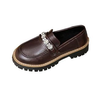 Generic Mocassins confortables &agrave; bout rond pour femme - Couleur unie - Talons &eacute;pais - Polyvalents - &Eacute;l&eacute;gants et d&eacute;contract&eacute;s - Chaussures habill&eacute;es &agrave; enfiler 