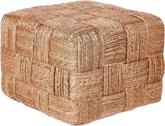 Beliani Boho Quadratischer Pouf Ottoman Hocker aus Jute mit EPS F&uuml;llung 50 x 50 x 35 cm Beige Hosri