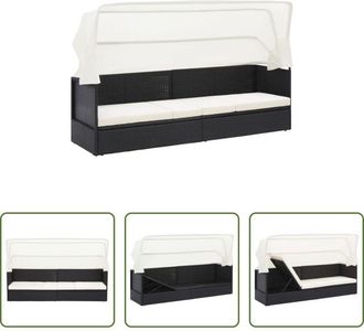 vidaXL Sonnendach - Gartensofa mit Sonnendach Schwarz Poly Rattan