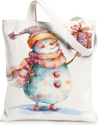 Generic Sacs fourre-tout en toile motif bonhomme de neige, mignon personnage dhiver, sacs de courses r&eacute;utilisables, l&eacute;gers et lavables, toile pour voyage, 33 