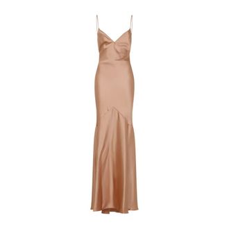 Elisabetta Franchi Femme, Robes, Brun, Taille: 42 FR Suede Satin Gown Dress