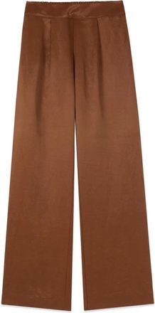 Oltre Femme, Pantalons, Brun, Taille: 42 FR Pantalon large en twill de lin m&eacute;lang&eacute;