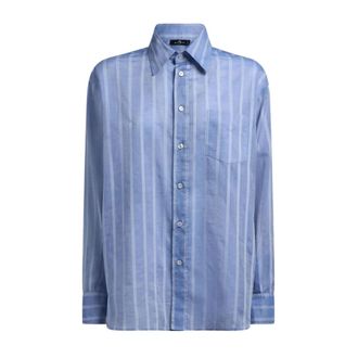 Etro Vertikal gestreiftes- lang&auml;rmeliges Hemd mit Knopfleiste - - Blouses & Shirts - Damen - Blau - M