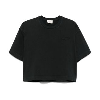 Autry T-Shirts mit gesticktem Logo und Rundhalsausschnitt - - Tops - Damen - Schwarzk - XS
