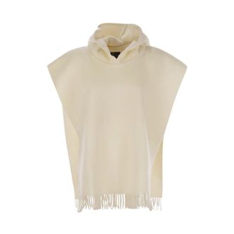 Brunello Cucinelli Doppelstrick Poncho aus Wolle und Kaschmir mit Kapuze und Fransen - - Jackets - Damen - Beige - ONE SIZE