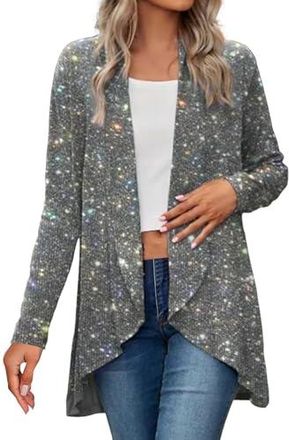 Generic Cardigan scintillant pour femme avec paillettes scintillantes veste femme - manteau irr&eacute;gulier l&eacute;ger classique polyvalent ouvert devant cardigan &agrave; pai