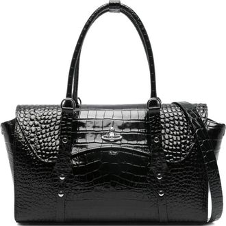 Vivienne Westwood Femme, Sacs, Noir, Taille: ONE Size Bettina Embossed Croc Medium Tote