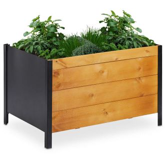 Relaxdays Relaxdays Hochbeet inkl. Vlies, HBT: 48 x 78 x 51 cm, Holz Kr&auml;uterbeet f&uuml;r Terrasse, Balkon & Garten, rechteckig, natur