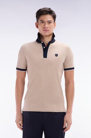 Eden Park Polo Uni &Agrave; Manches Courtes En Coton Stretch Beige Passepoil Contrast&eacute; Coupe Ajust&eacute;e