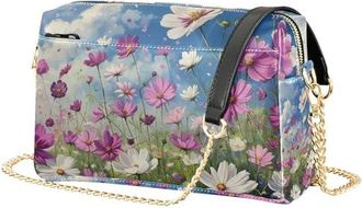 Mnsruu Sacs à bandoulière en cuir pour femme, motif fleurs, feuilles, bleu ciel